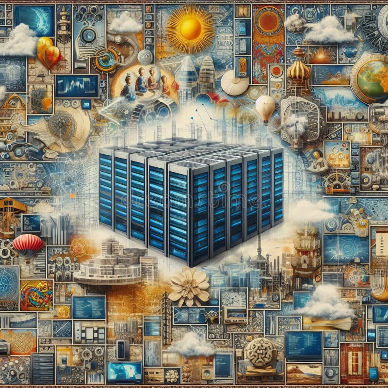 Data Center Collage Collage Using Images and Objects Representin Stock ...