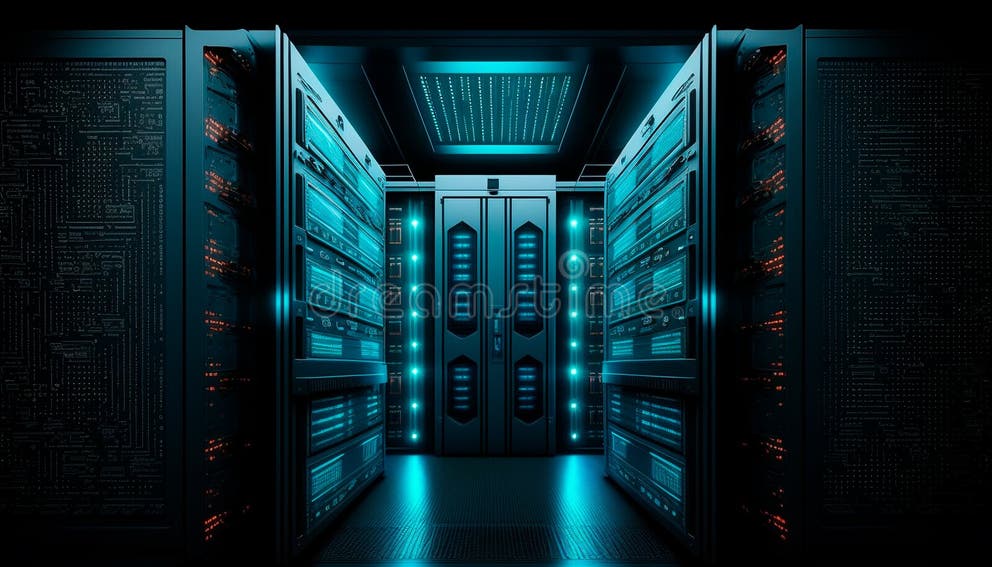 Data Center Computer Racks in Network Security Server Room ...