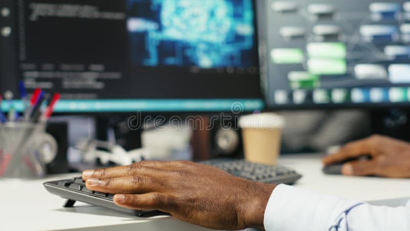 Data Center Computer Scientist at Desk Using AI Deep Learning ...