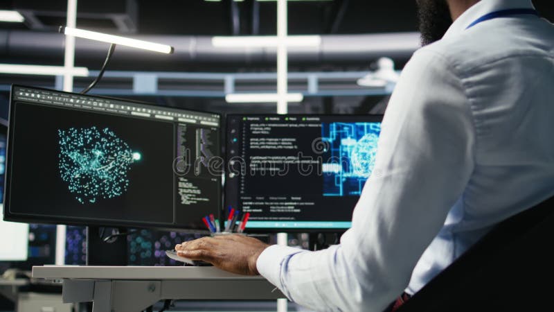 Data Center Computer Scientist at Desk Using AI Deep Learning Algorithms Stock Video - Video of ...