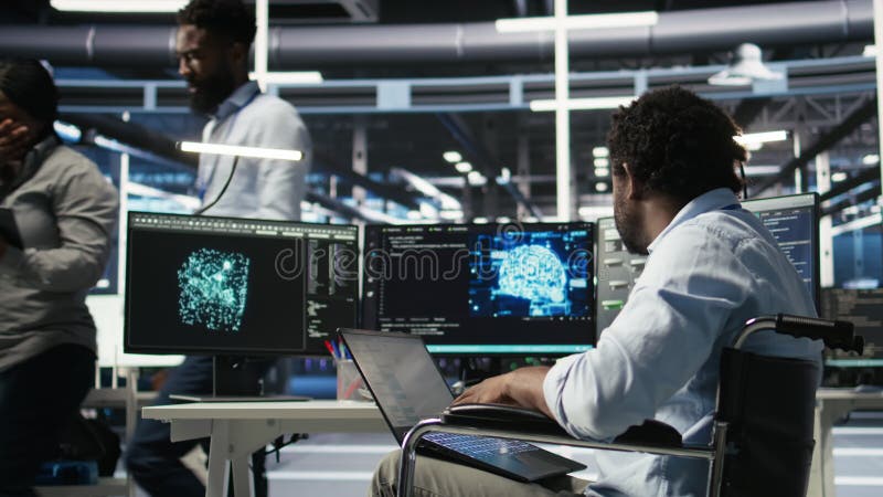 Data Center Computer Scientist In Wheelchair Using Ai Node Tree