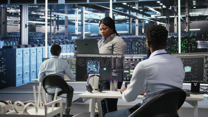 Data Center Computer Scientists Use Node Tree Programming To Identify Issues Stock Footage ...