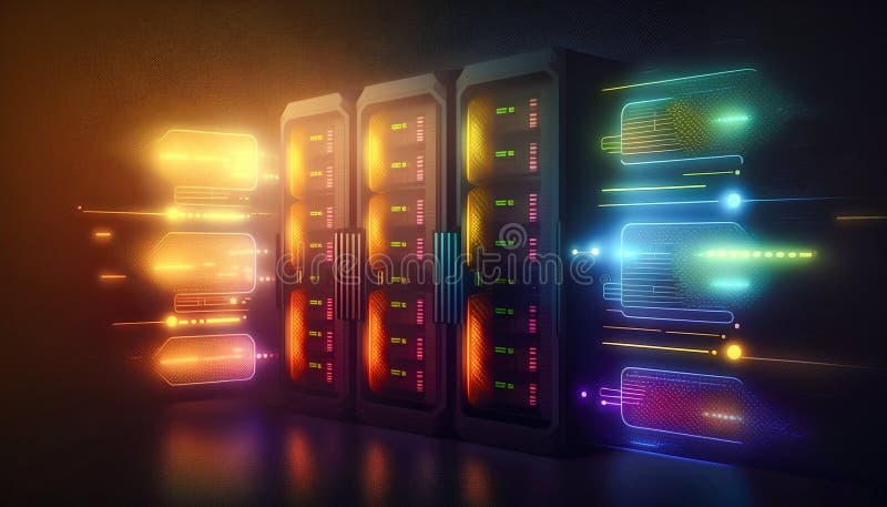 Computer Database Servers with Blue Lighting. Generative Ai Stock ...