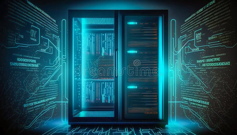Computer Database Servers with Blue Lighting. Generative Ai Stock ...