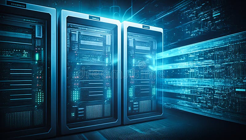 Computer Database Servers with Blue Lighting. Generative Ai Stock ...