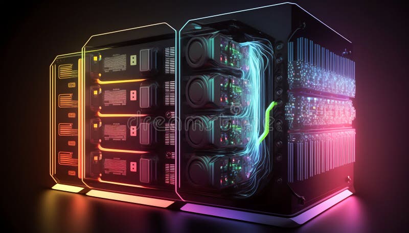Computer Database Servers with Blue Lighting. Generative Ai Stock ...