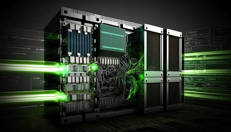 Computer Database Servers with Blue Lighting. Generative Ai Stock ...