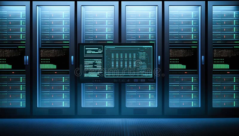 Computer Database Servers with Blue Lighting. Generative Ai Stock ...