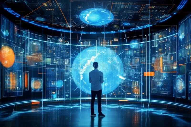 Data Center and Computer Servers with Information Background ...