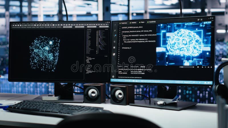 Data Center Computer Systems on Desk Controlling Network Resources through AI Stock Image ...