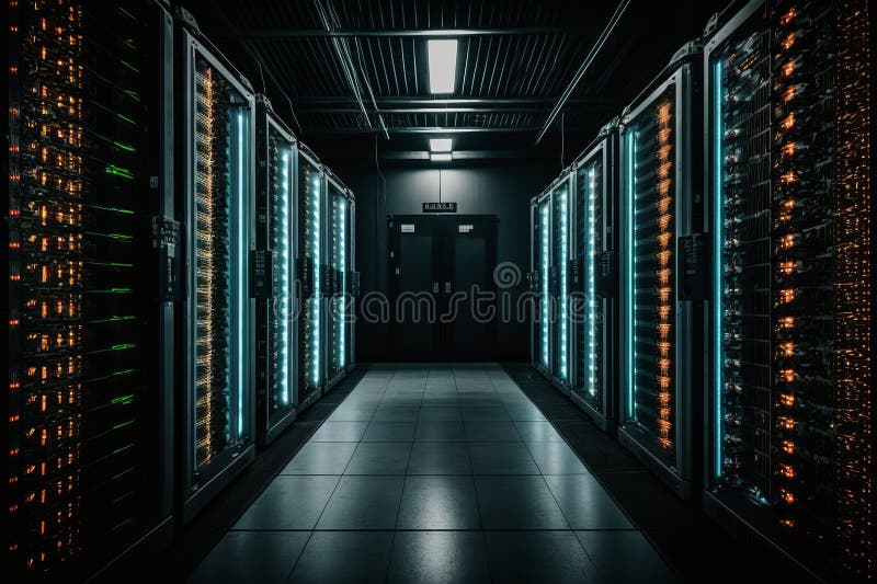 Data Center Computers Large Facility with Servers Storage. Illustration ...