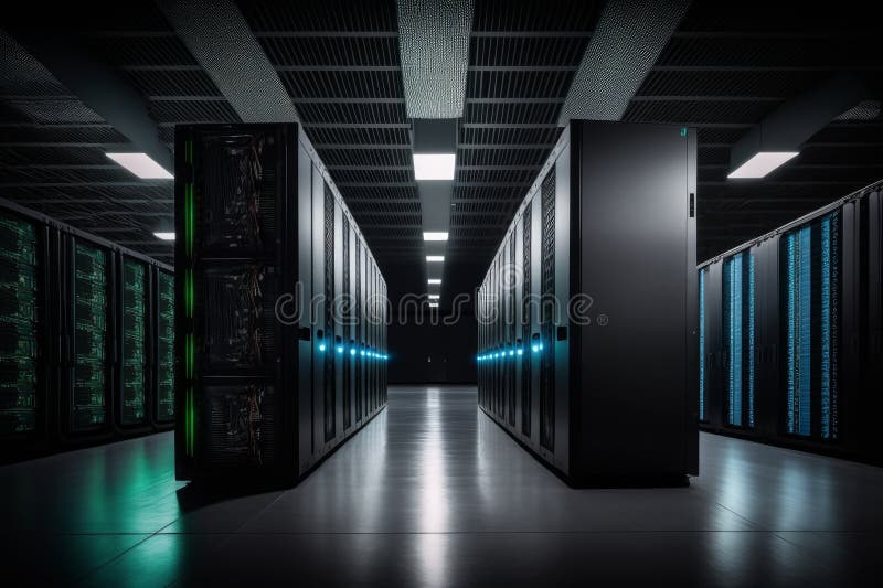 Data Center Computers Large Facility with Servers Storage. Illustration ...