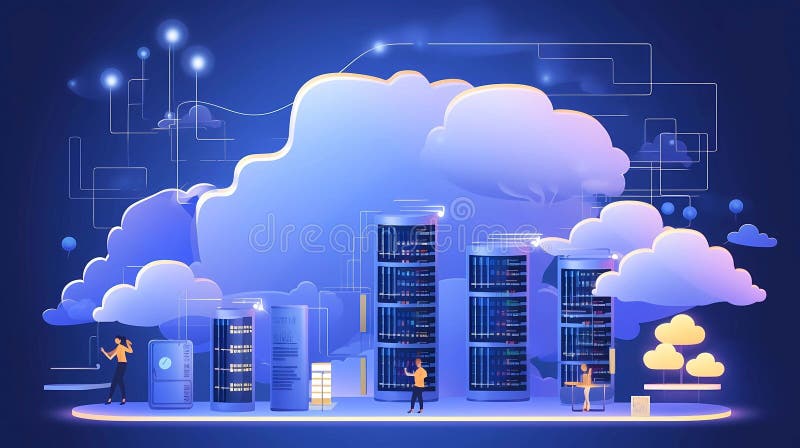 Data Center Concept, Big Data and Cloud Computing, Vector Illustration ...