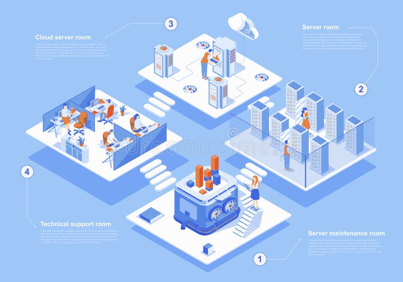 Data Center Concept 3d Isometric Web Scene with Infographic Stock ...