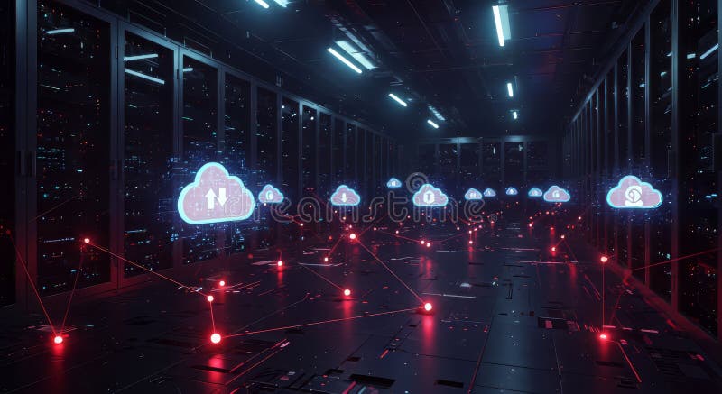 Data Center Connection with Cloud Computing Network and Server Racks ...