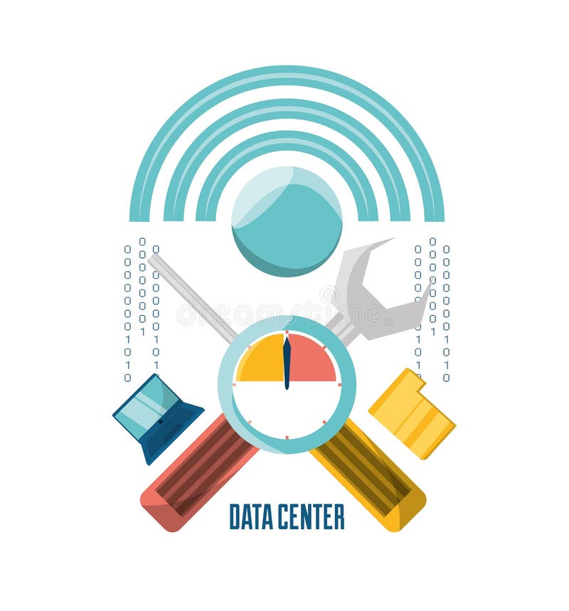 Data Center Connection Tools with Computer and Files Stock Vector ...