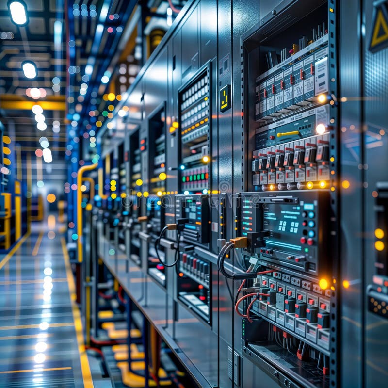 Modern Data Center Showcasing Illuminated Control Panels, Generative Ai ...