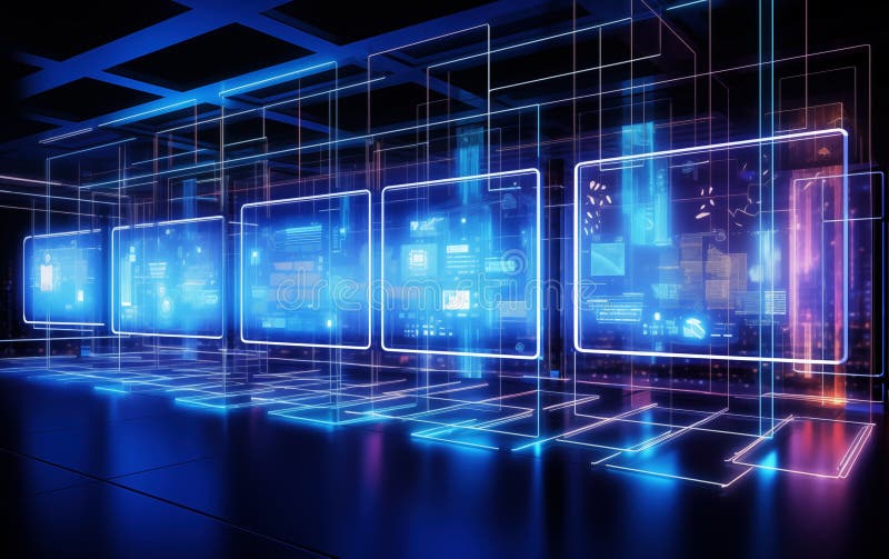 Data Center Control Room, View of Computers and Graphs. Stock ...