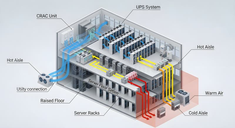 Server Room Infrastructure Diagram with Airflow Stock Illustration ...