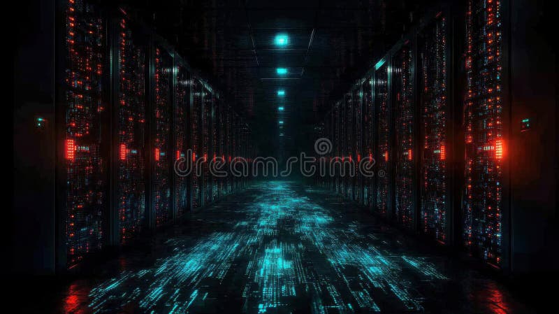 Data Center Corridor, Digital Glow Stock Image - Image of intelligence ...