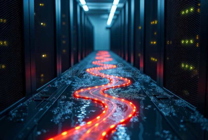 Red Cable Winds through Server Room, Generative Ai Stock Illustration ...