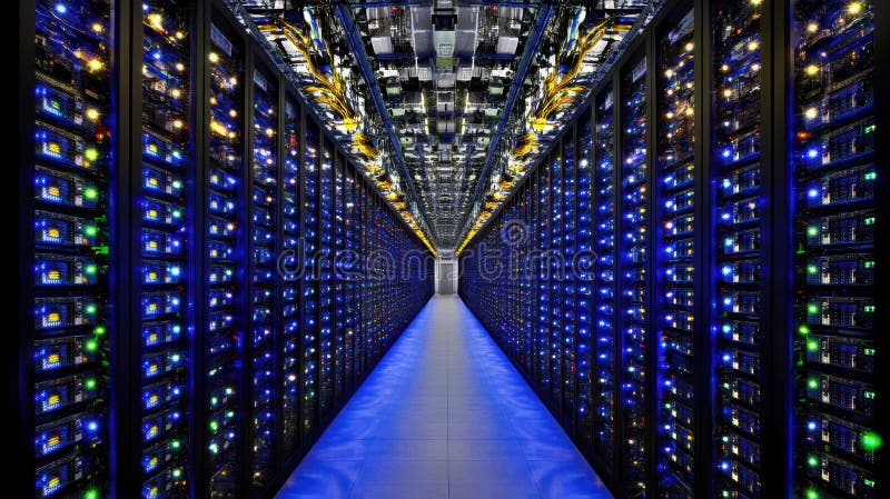 Data Center Corridor: Glowing Servers and Reflective Ceiling, Tech ... Data Center Corridor: Glowing Servers and Reflective Ceiling, Tech ...