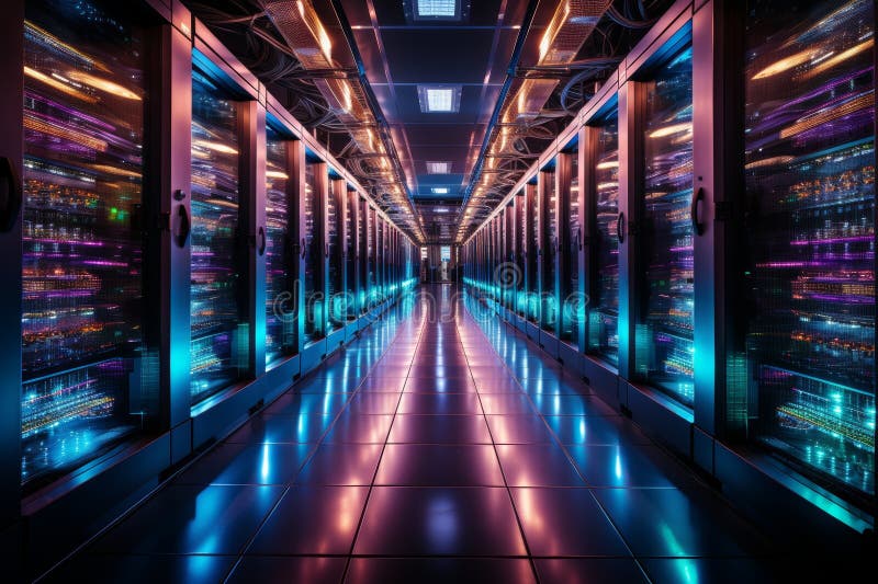 Data Center Corridor with Rack Servers, Supercomputers, and High ...