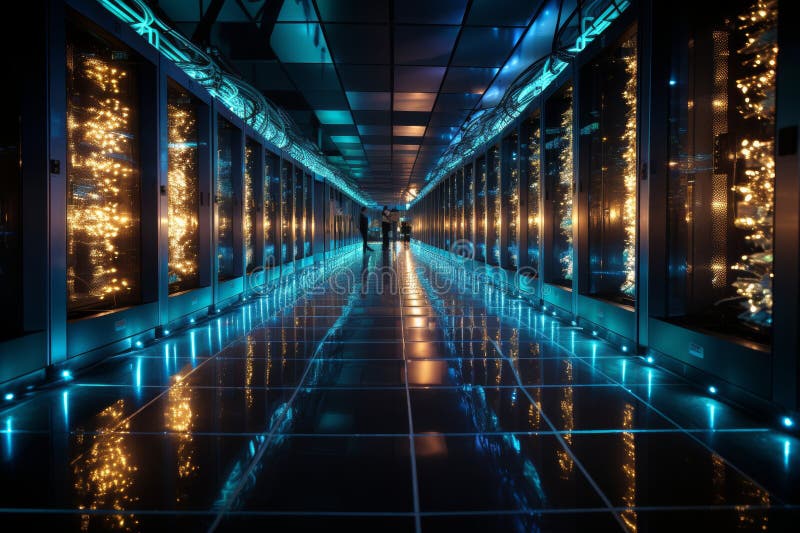 Data Center Corridor with Rack Servers and Supercomputers Showing High ...