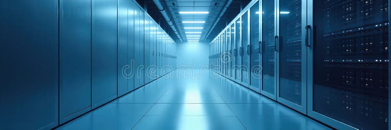Data Center Corridor with Server Racks, Blue Lighting, it ...