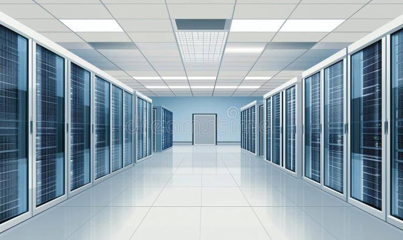 Data Center Corridor with Server Racks, Modern Architecture, Clean ...