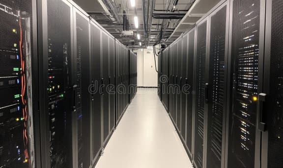 Data Center Corridor with Server Racks and Organized Cabling ...