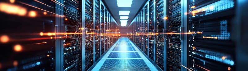 Data Center Corridor with Servers, Showcasing Technology and Innovation ...