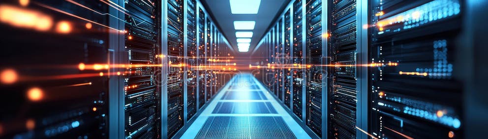 Data Center Corridor with Servers, Showcasing Technology and Innovation ...