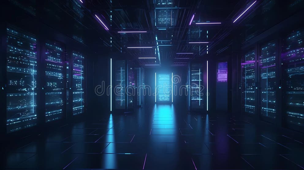 Data Center Corridor: Servers and Supercomputers Racks Stock ...