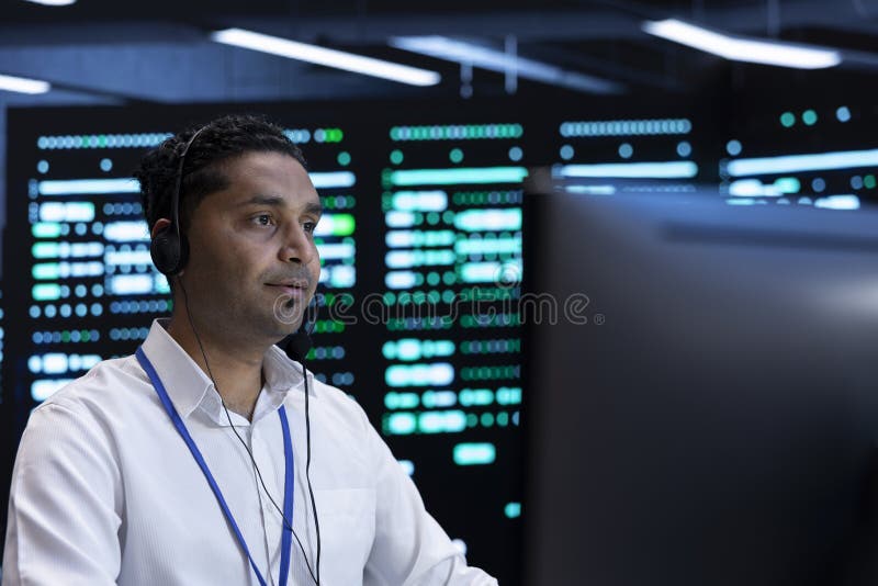 Data Center Developer Uses Computer To Troubleshoot Hardware and Software Errors Stock Photo ...