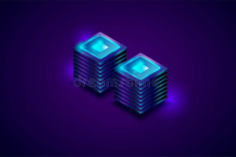 Data Center Digital 3d Blocks Illustration. Vector Server Room Rack ...