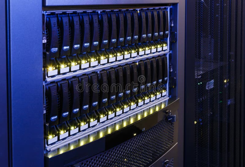 Data Center Disk Storage Perspective Closeup Stock Photo - Image of ...