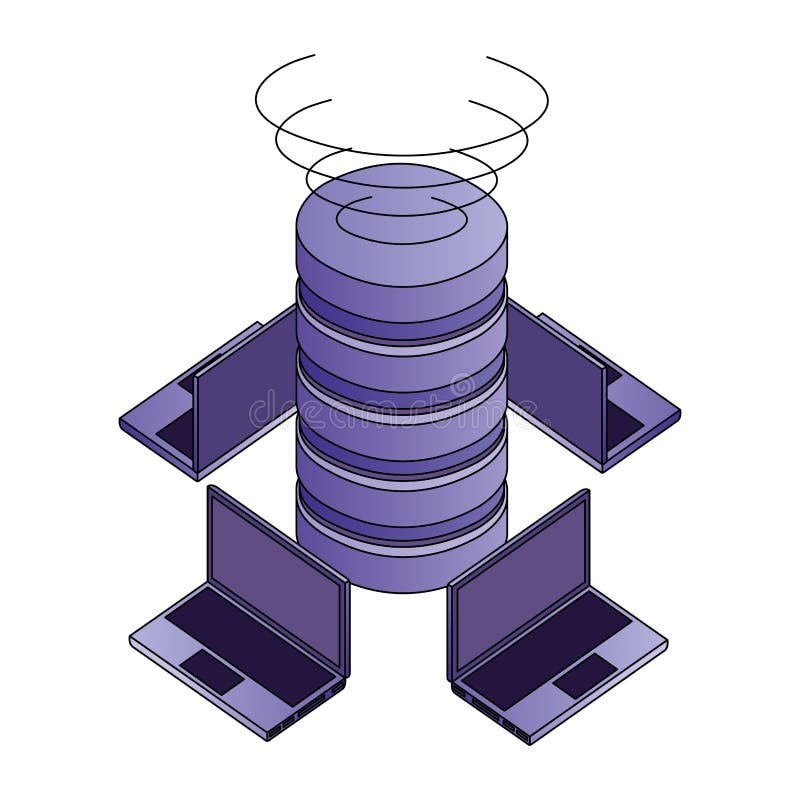 Data Center Disks with Laptops Computers Isometric Icon Stock Illustration - Illustration of ...