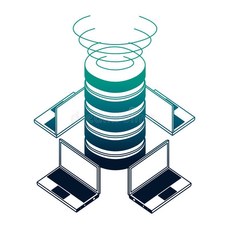 Data Center Disks with Laptops Computers Isometric Icon Stock Illustration - Illustration of ...