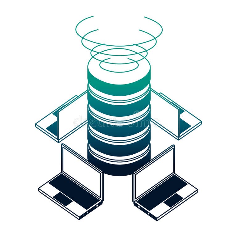 Data Center Disks with Laptops Computers Isometric Icon Stock Illustration - Illustration of ...