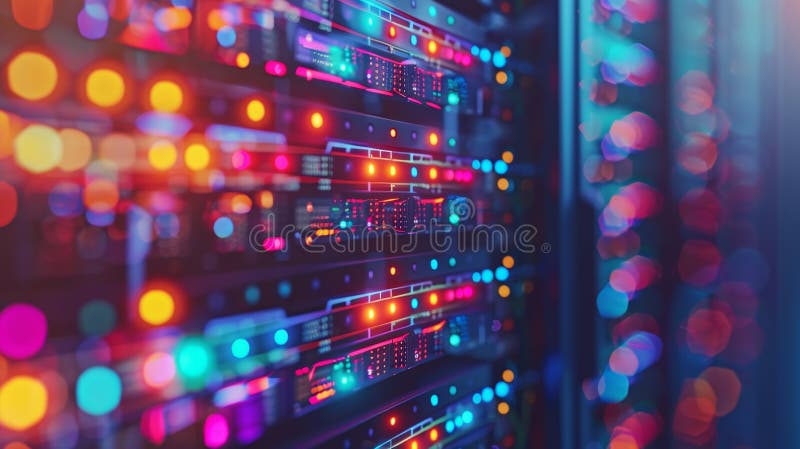 Data Center Displaying Cloud Servers with Brightly Lit Status ...