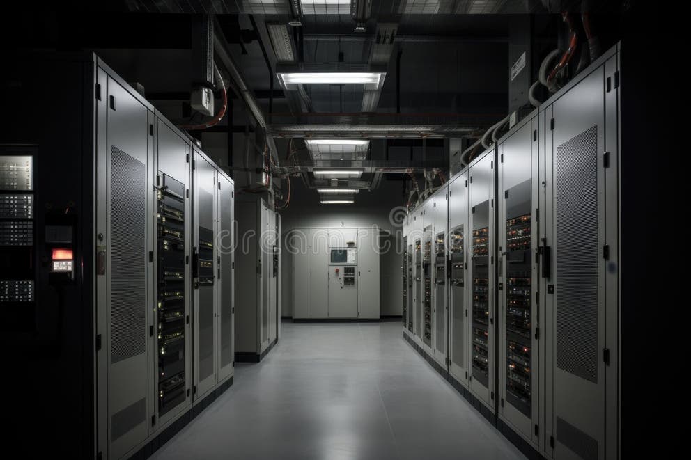 Data Center with Emergency Lights, Generators, and Fire Suppression ...