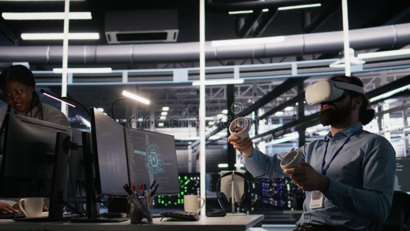 Data Center Employee Wearing VR Headset Using Artificial Intelligence Stock Video - Video of ...