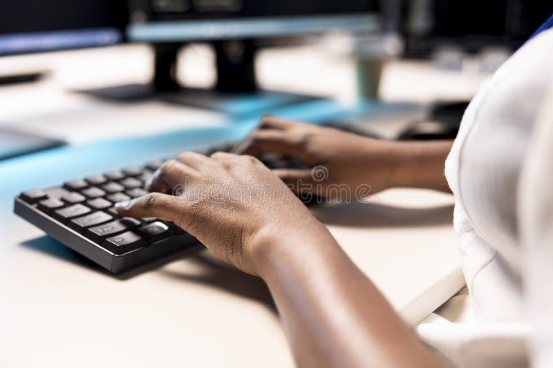 Data Center Employees Typing on PC Keyboard, Creating Technical Documentation Stock Image ...