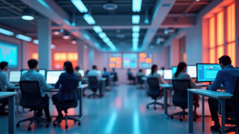 Data Center Employees Working Late at Night Stock Illustration ...