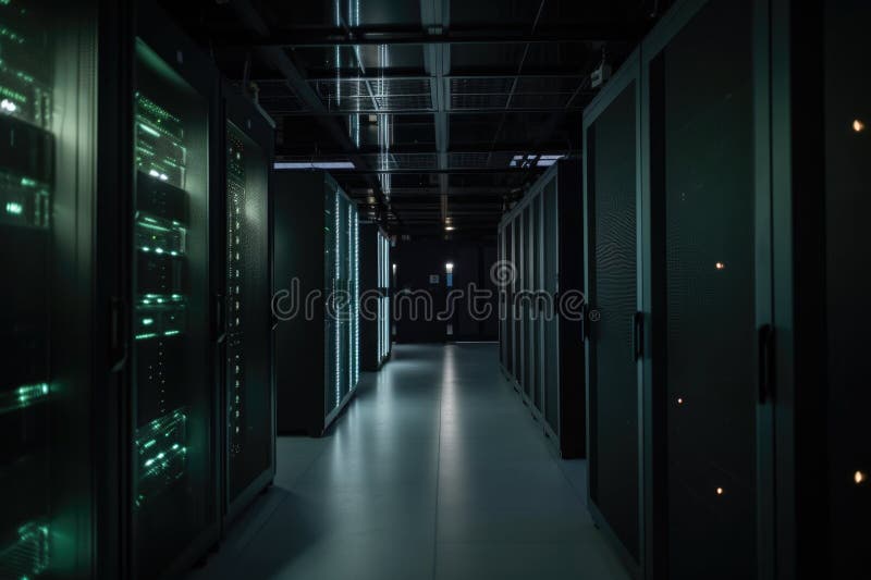Data Center with Endless Rows of Server Racks and Blinking Lights Stock ...