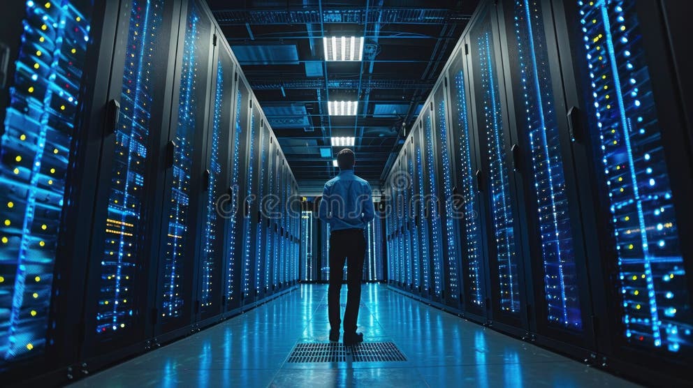 Data Center Engineer with Digital Tablet by Supercomputer Server ...
