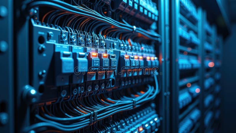 A Data Center Features Densely Packed Server Racks with Illuminated ...