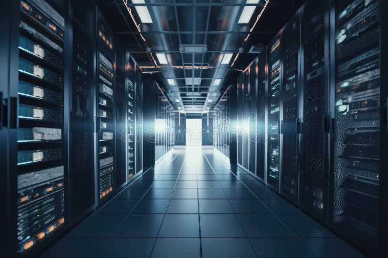 Data Center Filled with Racks of Servers and Cables, Humming with ...