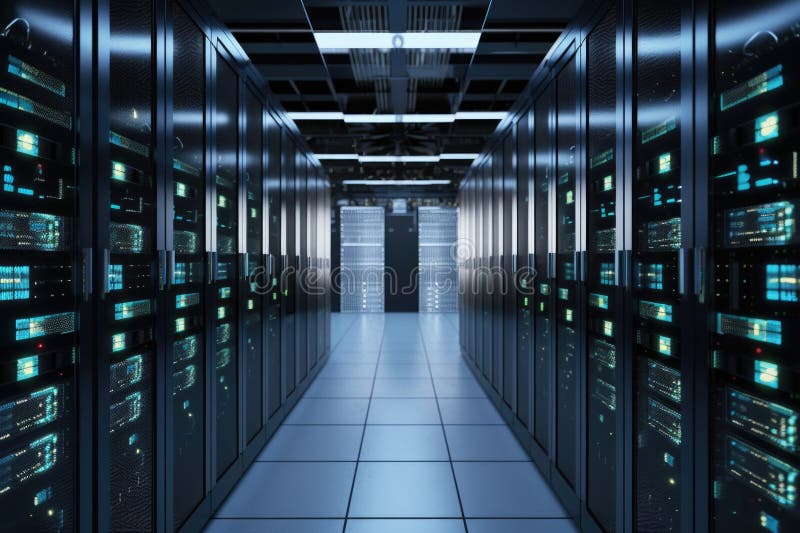 Data Center Filled with Racks of Servers and Cables, Humming with ...